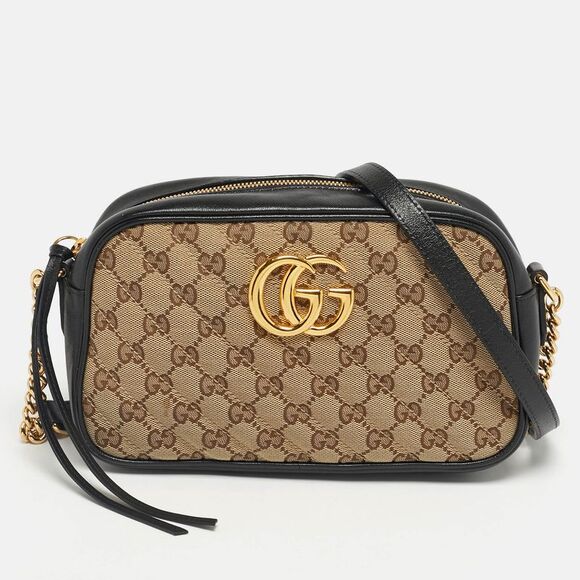 Gucci | Bags | Gucci Blackbeige Gg Canvas And Leather Small Gg Marmont ...